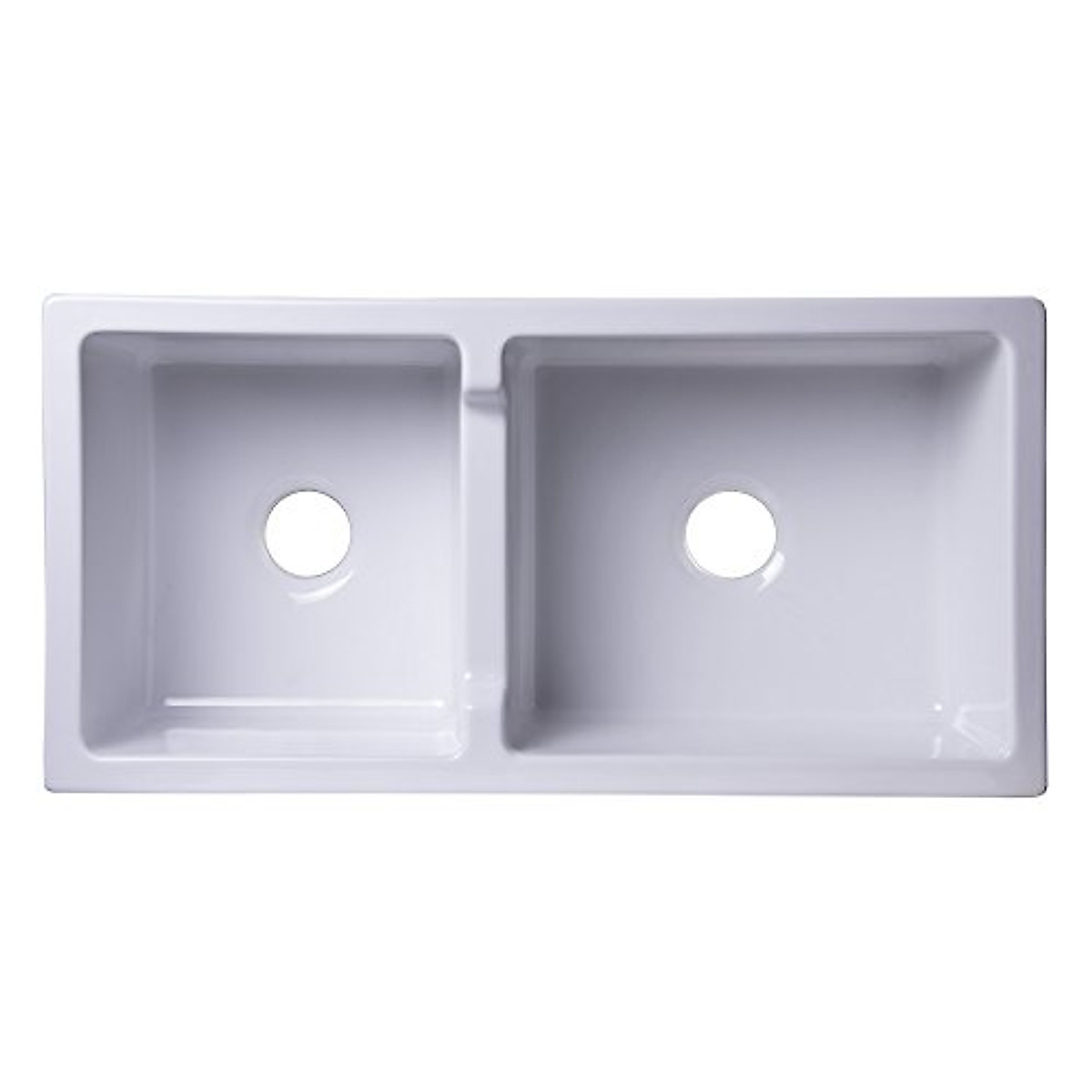 ALFI brand AB3618DB-W Smooth Thick Wall Fireclay Double Bowl Farm Sink, 36", White