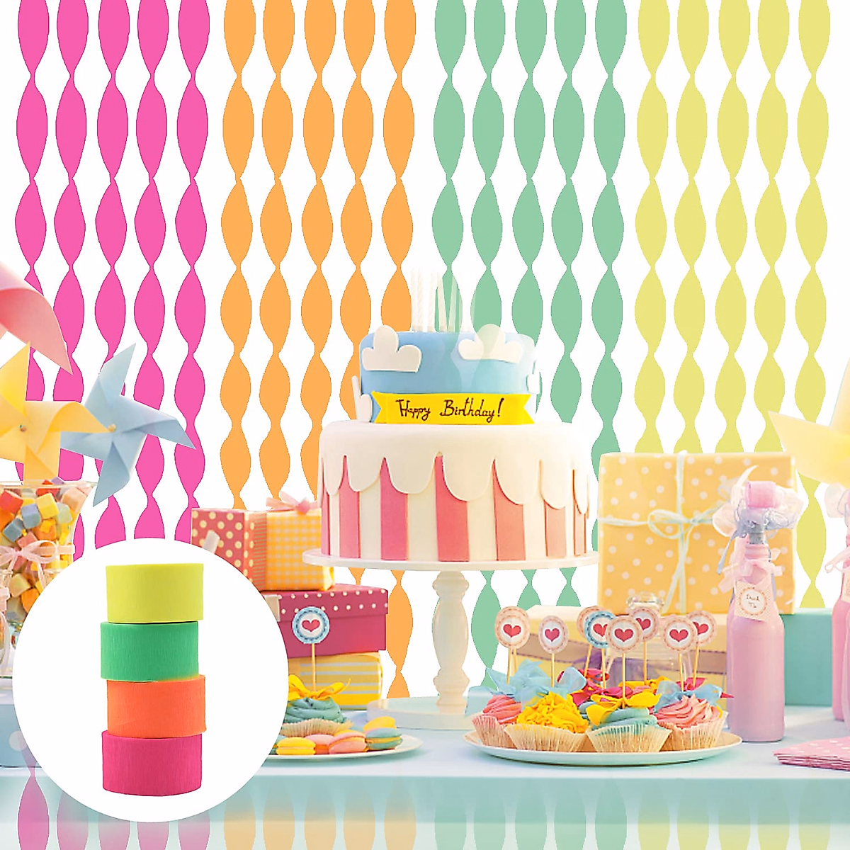 508feet Paper UV Neon Garland Neon Streamers Glow in the Dark Neon Party Supplies and Decorations Glow in the Dark Streamers Blacklight Reactive Fluorescent Black Light Party Kit for Birthday Wedding