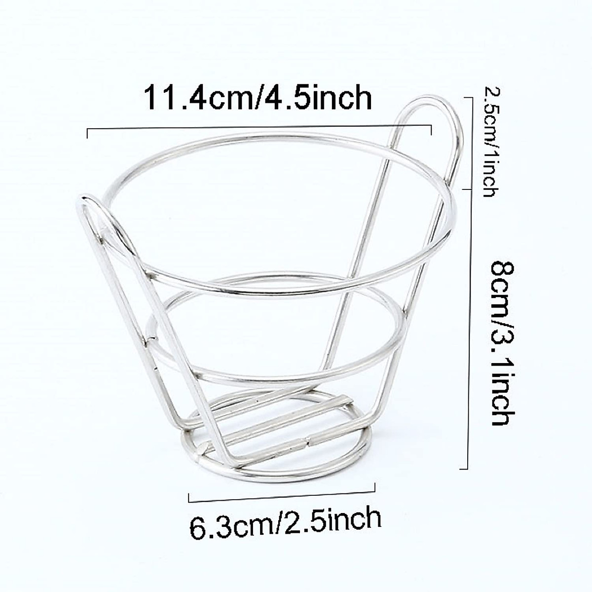 MIAO JIN 2Pcs French Fries Stand MIAO JIN 2Pcs French Fries Stand Cone Basket Fry Holder Metal Snack Fried Chicken Display Rack Wire Stands for Kitchen Restaurant Party Supplies (Silver)