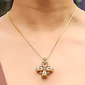 Nazareth Store Crusaders Jerusalem Cross Pendant Necklace Gold Plating 18k Enamel Crystallized Stones 1.3" (Red)