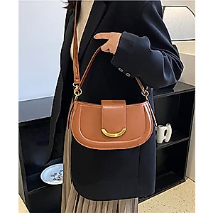 Women Shoulder Bag Saddle Bag Vintage Solid Small Hobo Crossbody Bag Purse Fashion PU Leather Tote Handbag