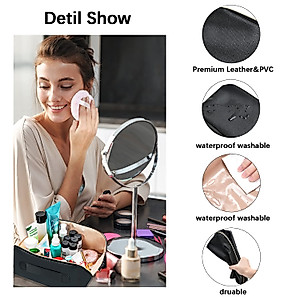 rlokosfb Portable Makeup Bag Opens Flat for Easy Access,Waterproof Cosmetic Bag Toiletry Bag,Travel Accessories Overnight Bag for Toiletries and Daily Use,Gifts for Women (Black Large, Super Large)