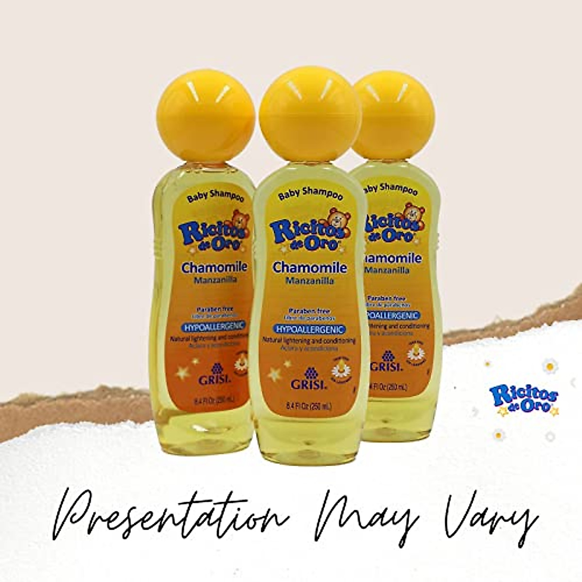 Ricitos de Oro Chamomile Manzanilla, Baby Shampoo, Hypoallergenic, 3 Pack, 8.4 FL Oz Bottles