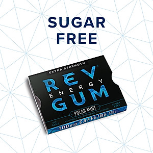 Rev Gum Caffeine Energy Gum | Extra Strength 100mg of Caffeine per Gem | Polar Mint Sugar Free Caffeine Gum - Low Calorie Chews to Help You Stay Alert, Awake and Focused - Mint Chewing Gum - 12 Packs