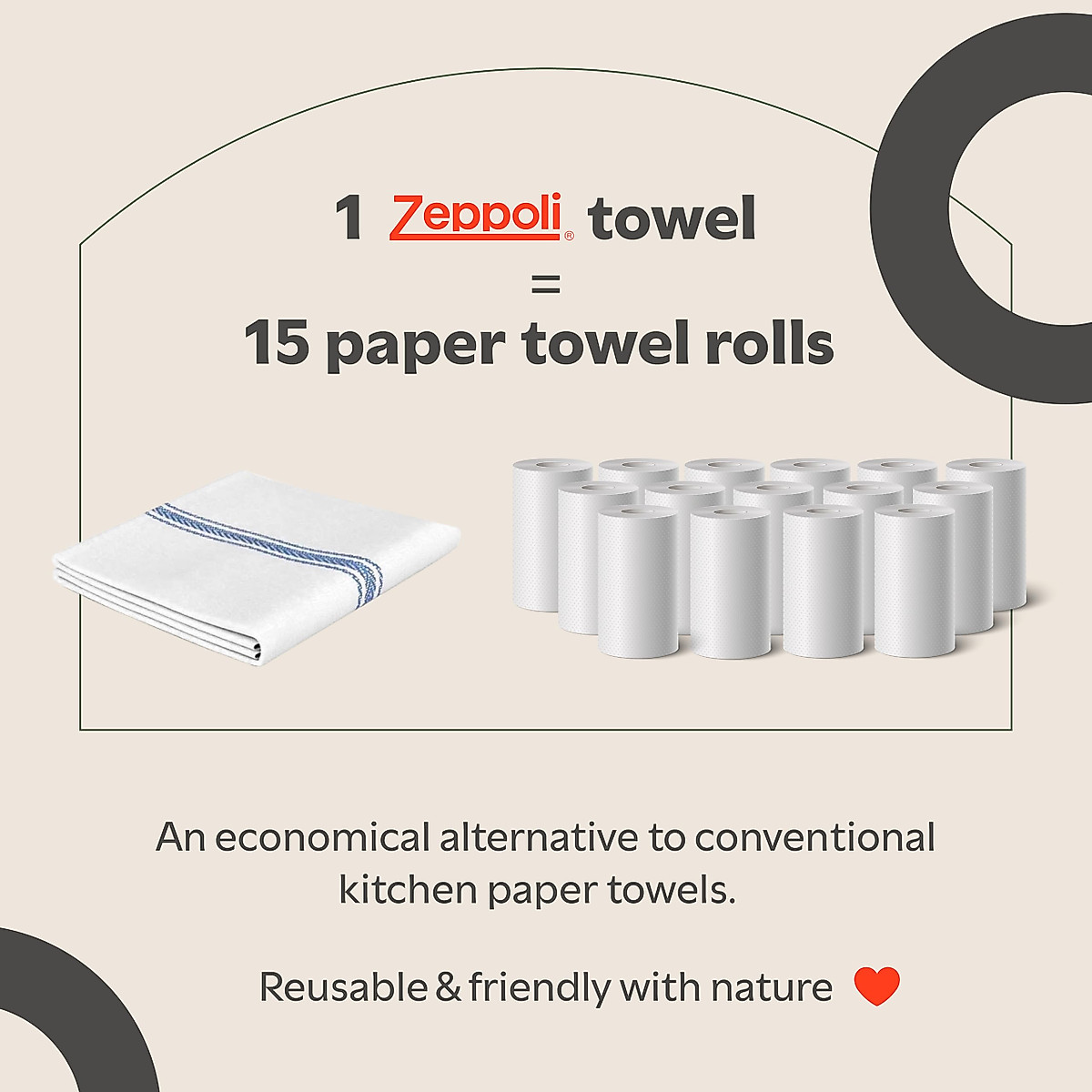Zeppoli Classic Kitchen Towels - 15 Pack - 14" x 25" - 100% Natural Cotton Kitchen Dish Towels - Reusable Cleaning Cloths - Blue Tea Towels - Super Absorbent - Machine Washable Hand Towels