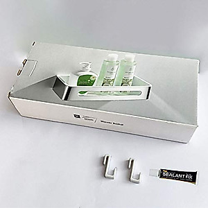 Mihom Shower Caddy Basket Rectangle Shelf With Hooks for Hanging Sponge, With two install ways for customers option of No Drilling holes Wall Mounted Bathroom Shelves, SUS304 Stainless Steel