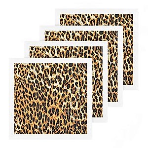 Blueangle 4 Pack Vintage Leopard Print Washcloths – Soft Face Towels, Gym Towels, Hotel and Spa Quality, Reusable Fingertip Towels（963）