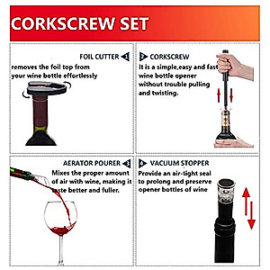 Air Pressure Pump Bottle Opener With Foil Cutter,Aerator Pourer,Vacuum Stopper(4PCS),Simple Cork Remover ,Efficient Corkscrew Bottle Opener,Great For Wine Lovers,Perfect Wine Gift.