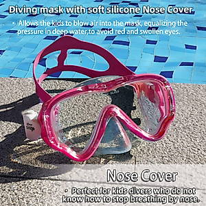 Kids Snorkel Mask Swim Diving Scuba Mask Snorkel Gear for Kids Boys Girls Youth, Anti-Fog 180° Panoramic View Soft Silicone Skirt Kids Pool Underwater Swim Goggles with Nose Cover, Snorkel Equipment