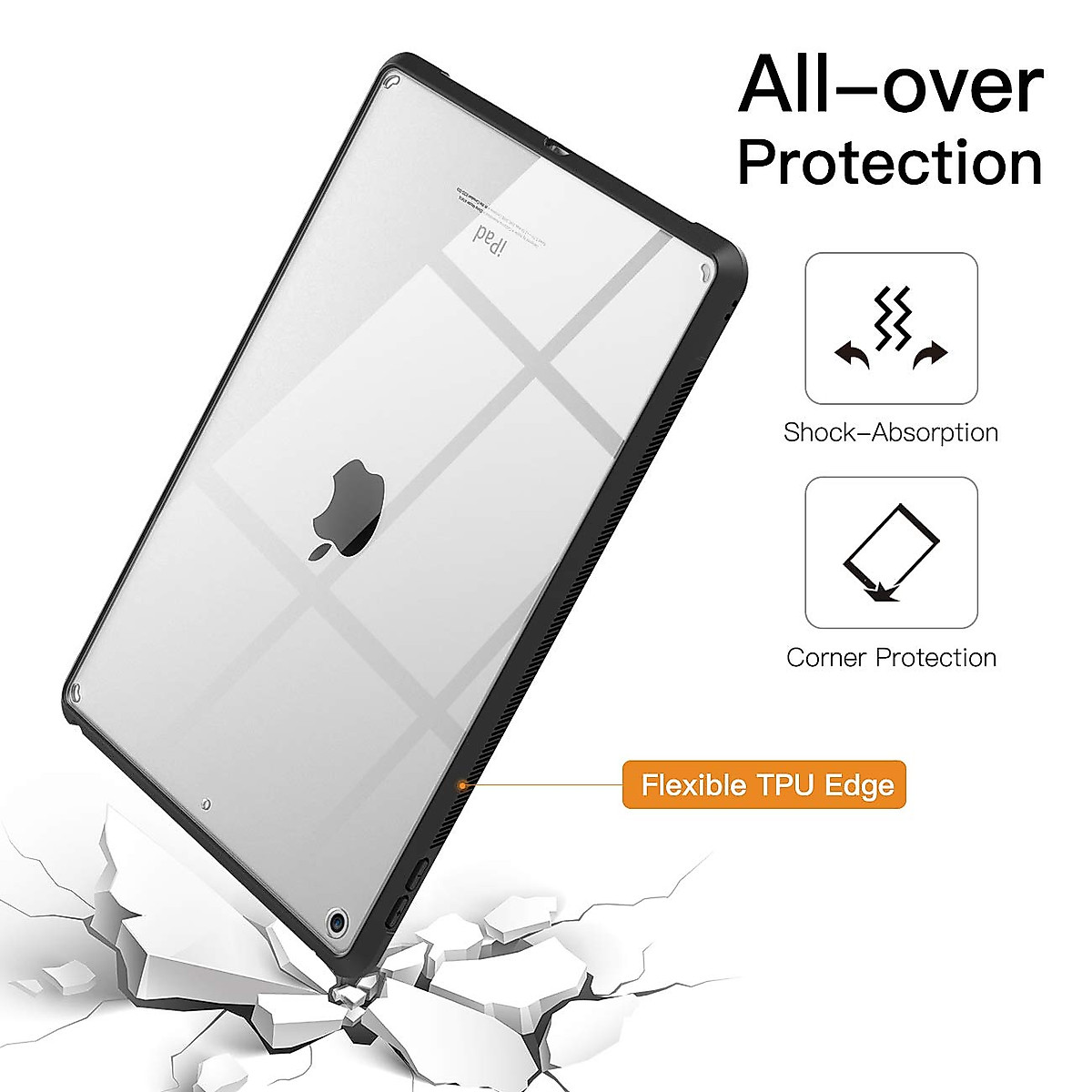 TiMOVO Case for New iPad 9th Generation 2021/8th Gen 2020/7th Gen 2019, Ultra Slim Lightweight Shock Absorbant Flexible TPU Air-Pillow Edge Protective Clear Case for iPad 10.2" case, Black