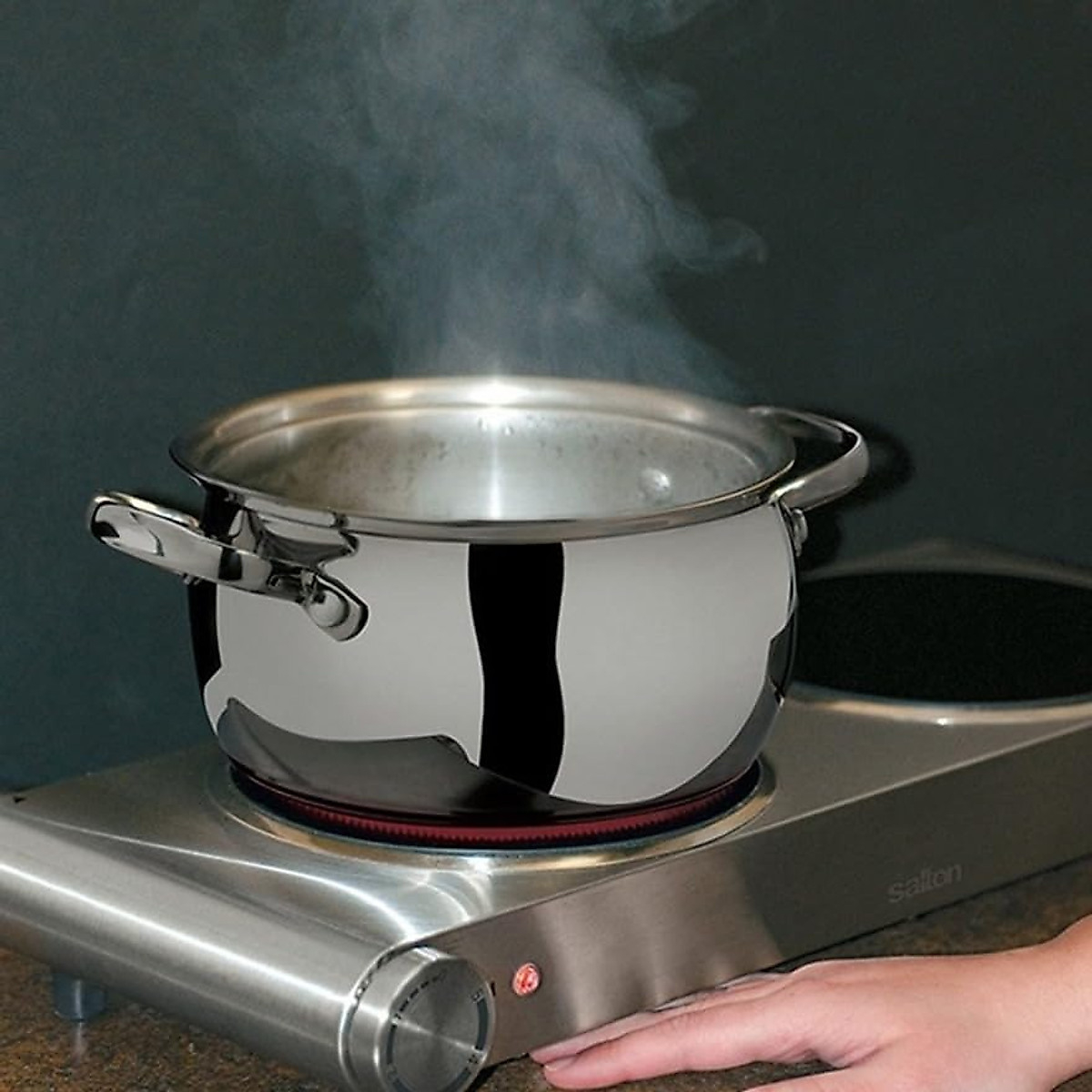 Salton HP1269, Infrared Portable Double Electric Cooktop, 7.4 inch, Stainless Steel