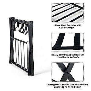 GOFLAME Folding Luggage Rack Metal Suitcase Luggage Stand for Home Bedroom Hotel with Shelf, Black