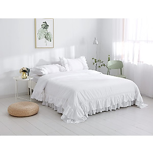 Meaning4 White Twin Duvet Cover with Ruffles and Lace Quilt Cover Egypt Cotton 68x90 Inch 1 Pieces Solid (Not Include Pillowcases and Insert)