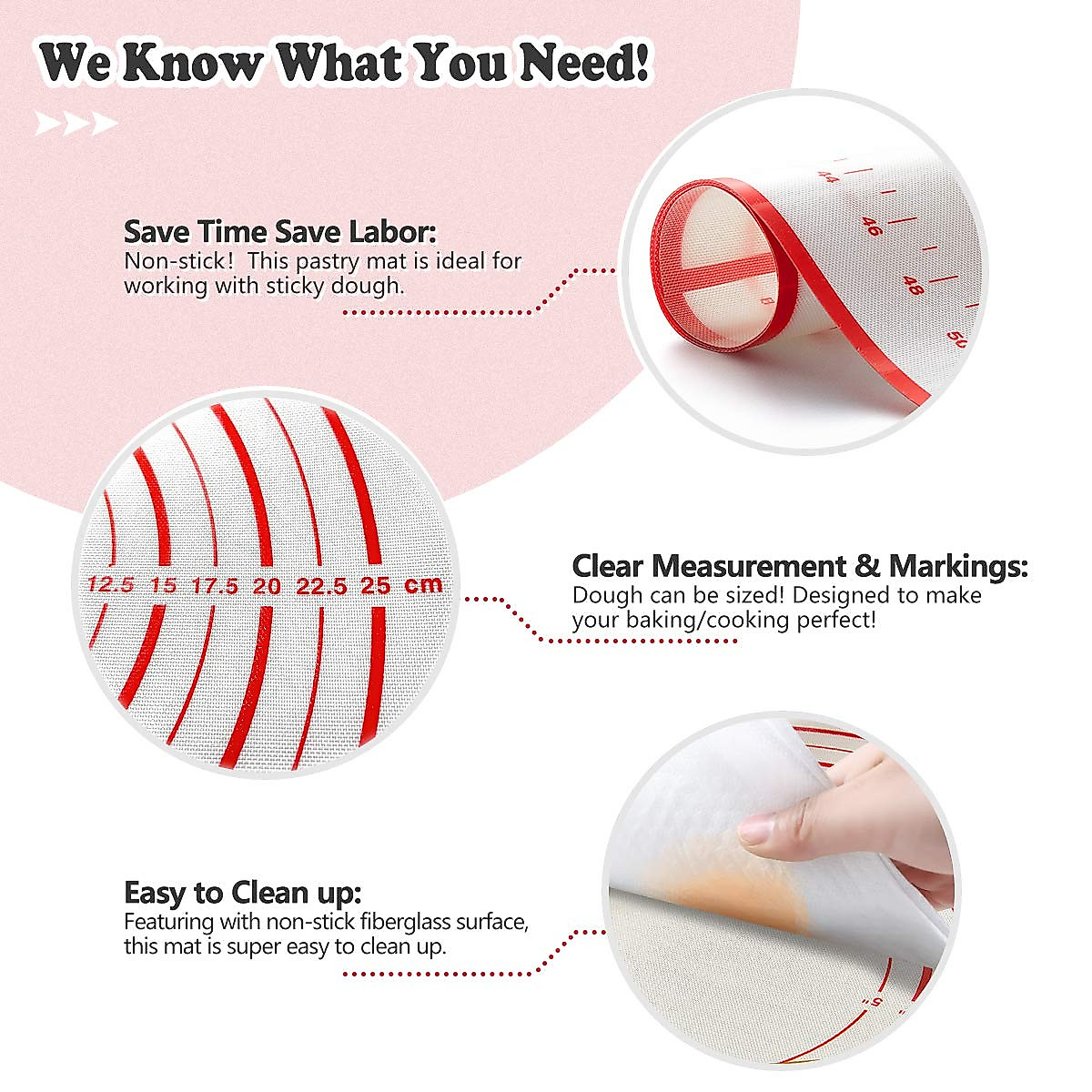 Pastry Mat for Rolling Dough, WeGuard 20“x16” Silicone Pastry Kneading Mat Board with Measurements Marking BPA Free Food Grade Non-stick Non-slip Rolling Dough Baking Mat