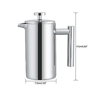French Press Coffee Maker,Stainless Steel Double Walled 12 oz Espresso Maker Press Tea Pot with Filter