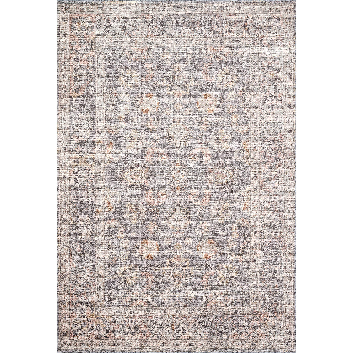 Loloi II Skye Collection SKY-01 Grey/Apricot 5'-0" x 7'-6", 13" Thick,Area Rug,Soft,Durable,Vintage Inspired,Distressed,Low Pile,Non-Shedding,Easy Clean,Printed,Living Room Rug