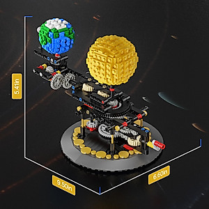 Earth Moon and Sun Orrery Toy Building Sets - Earth Rotation Around Sun Building Bricks-Rotatable Solar System Model, Compatible for Lego Space, Science Educational Architecture Toys for 6+ Kids