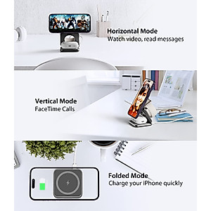 KU XIU Foldable Magnetic Wireless Charger, Aluminum Alloy 3 in 1 Charging Station for Apple, Fast Mag-Safe Charger Stand for iPhone 15 14 13 12 Pro/Max/Plus, for AirPods 3/2/Pro,5W for iWatch-Gray
