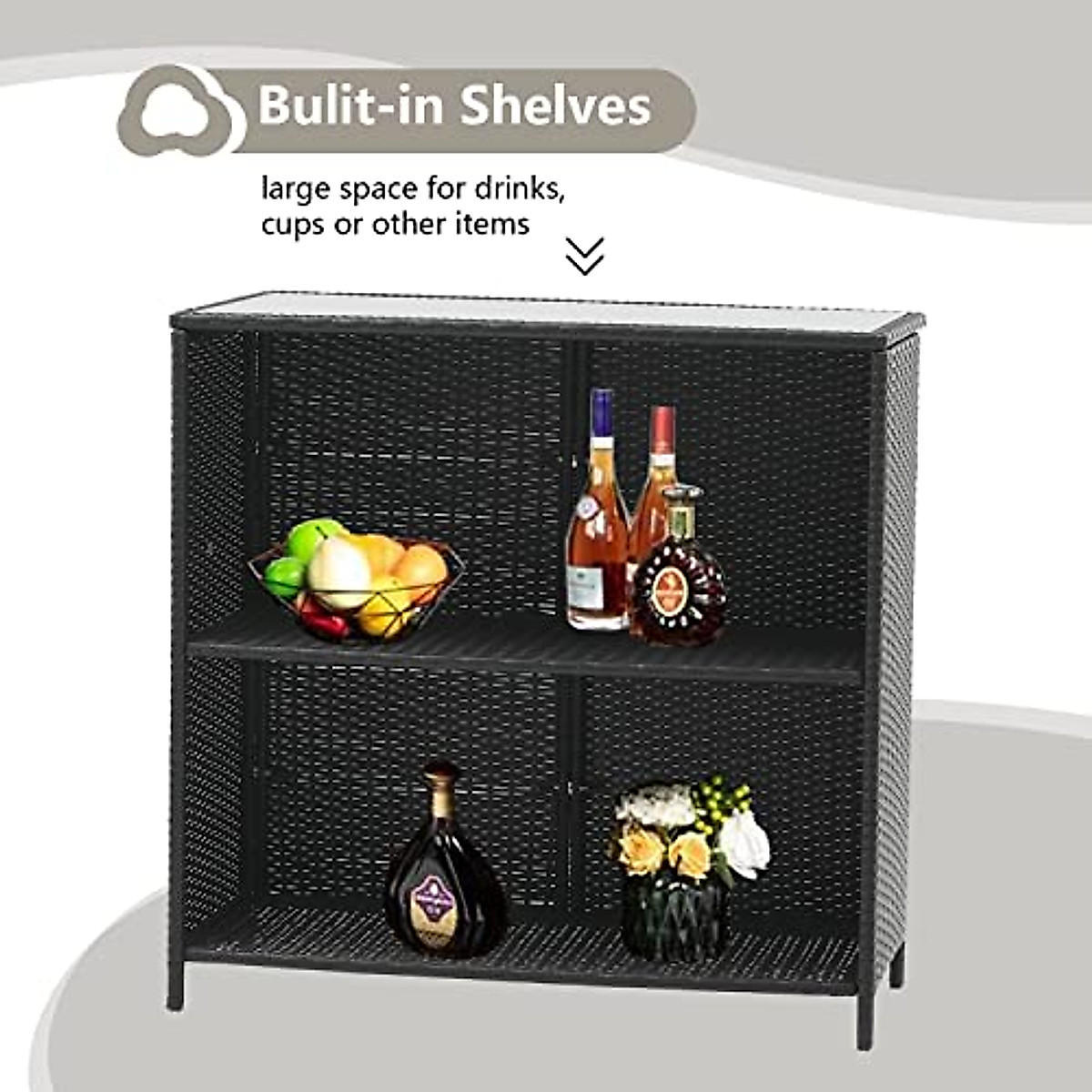 SoarFlash 3-Piece Outdoor Wicker Bar Set, Patio Rattan Bar Height Table Set with Stools, Cushion, Bistro Set for Poolside, Garden and Backyard, Beige