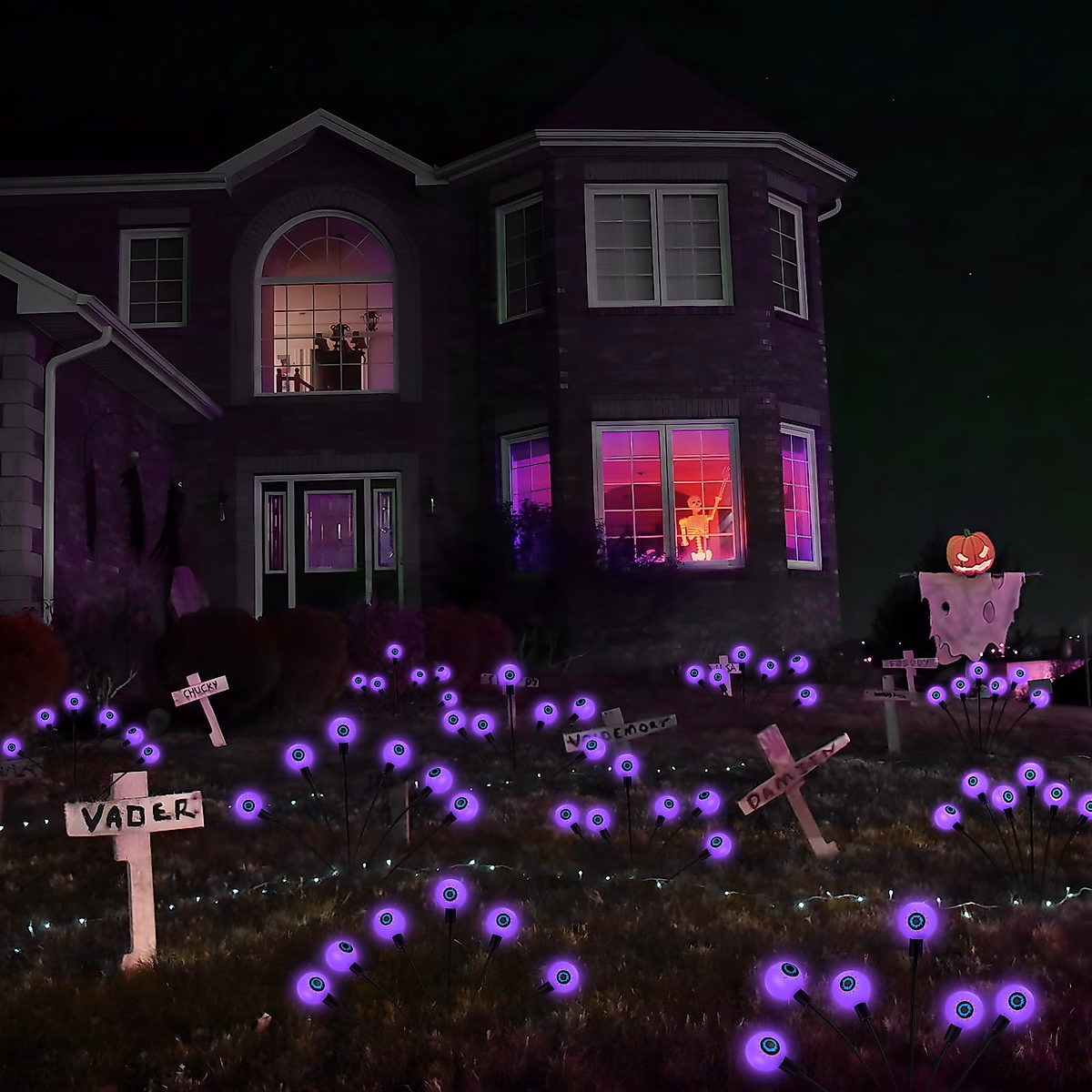 Halloween Decorations Outdoor Solar Lights: 4 Pack 24 LED Scary Eyeballs Purple Halloween Lights, IP65 Waterproof Solar Firefly Halloween Lights for Outside Yard Lawn Patio Pathway Party Garden Decor