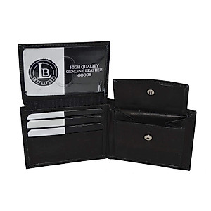 Leatherboss Leather Boys Slim Compact Flap Id Coin Pocket Bifold Wallet with debit credit card holder, Black