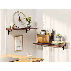SUPERJARE 23.6 x 7.9in Floating Shelves, Set of 2, Wall Mounted Shelves for Storage, Hanging Book Shelves with Brackets for Bedroom/Living Room/Kitchen/Office/Bathroom - Cherry Walnut