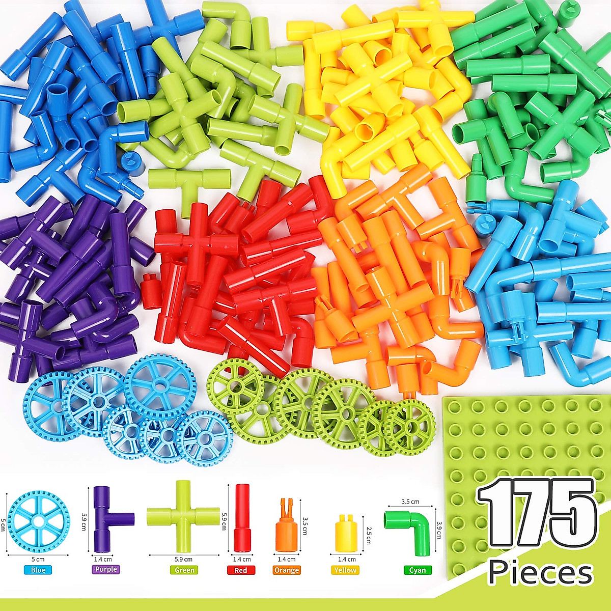 STEM Toy Pipe Tube Building Set for Kids, 175 Pcs Tube Locks Construction Building Blocks Set with Storage Container Box, Pipe Building Toys for Boys Girls Age 3+, Multicolor Educational Toy Gift