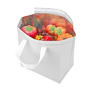 PATIKIL Insulated Take Away Bags, 25 Pcs Insulation Cooler Bag Grocery Thermal Bags 11.8 x 7.9 x 12.6 Inch for Hot Cold Frozen Food Delivery, White