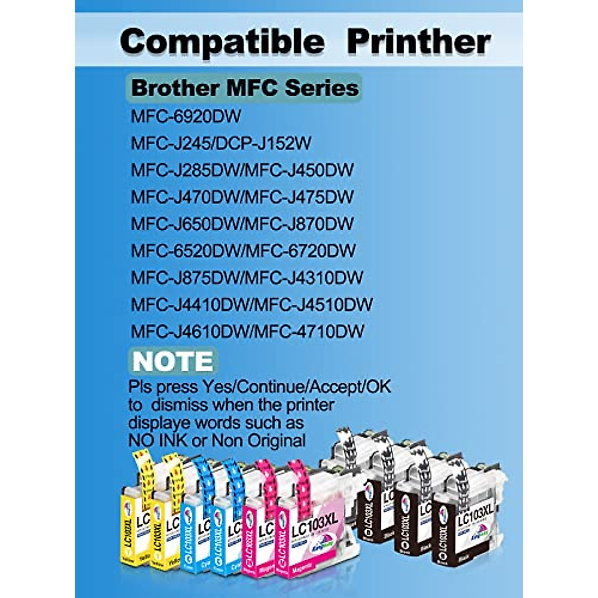Kingway Compatible Ink Cartridge Replacement for LC-103XL LC103XL LC101 101XL for Brother MFC J870DW J450DW J470DW J650DW J4410DW J4510DW J4710DW J6720DW (10pack, 4BK, 2Y, 2M, 2C)