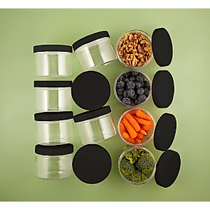 Healthy Packers 4oz Plastic Jars with Lids - Small Clear Jars with Lids - Lotion Containers with Lids | 4 oz Plastic Mason Jars with lids | Cream and Cosmetic Jars (12 pack) (Black)