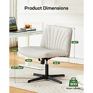 Marsail Cross Legged Office Chair: PU Leather Criss Cross Desk Chair Wide Armless Desk Chair Swivel Height Adjustable Vanity Chair for Make Up,Small Space,Bed Room(Beige)