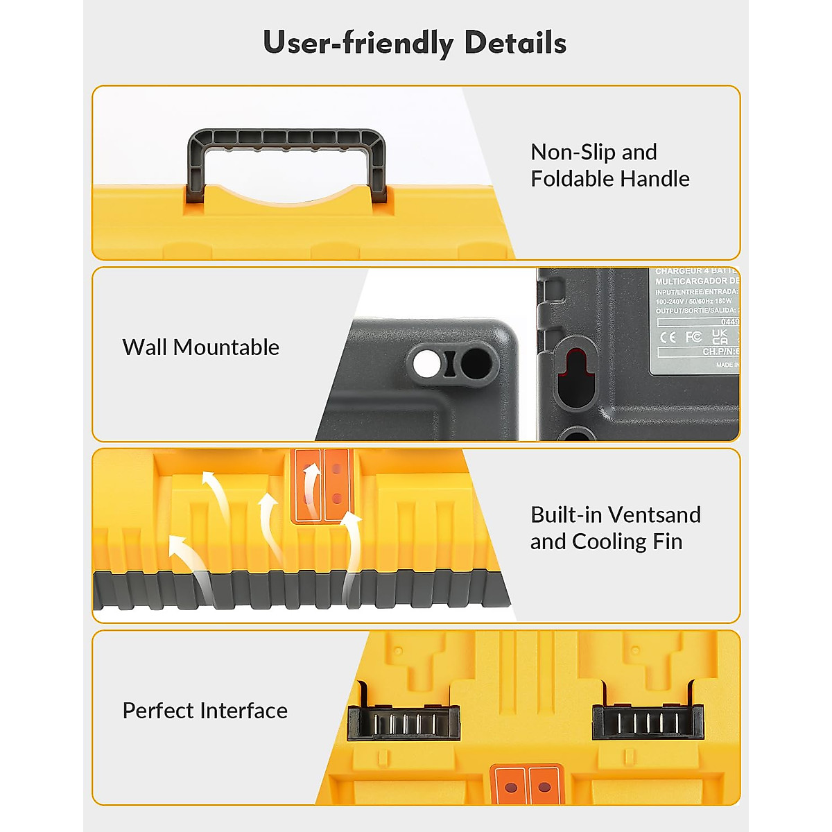Replacement for Dewalt 20V Battery Charger Station DCB104 Battery Charger Kit with 4 Pack Batteries Compatible with Dewalt 20V Power Tools Repalcement for Dewalt 20V Battery