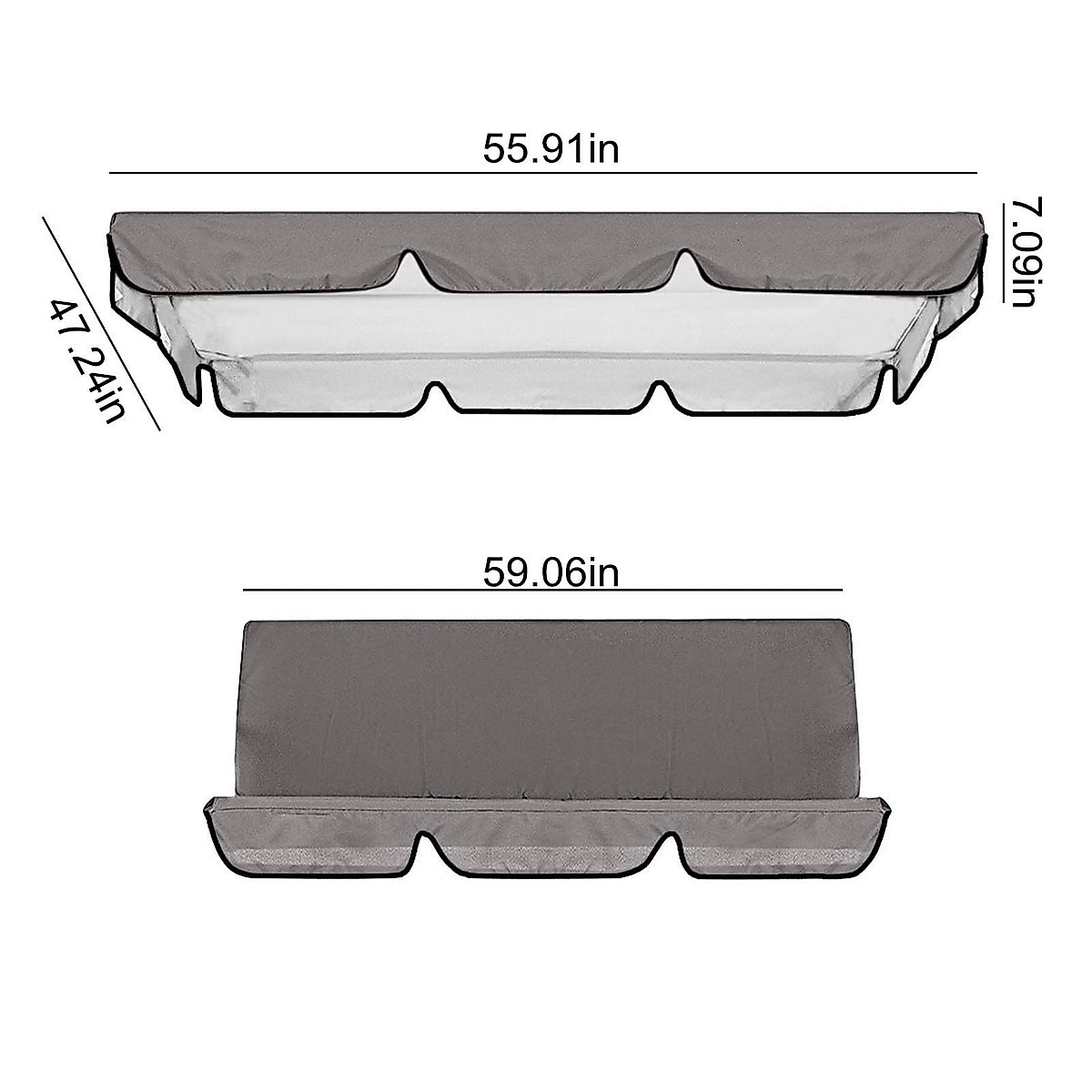 Swing Canopy with Seat Cushion Cover Set - Waterproof Polyester Top Swing Replacement Canopy Cover UV Block Sun Shade for Outdoor Garden Patio Yard Park Porch Balcony Backyard Swing Seat (Beige)