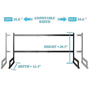 Dish Drying Rack, Over The Sink Dish Drying Rack Length Adjustable (From 33.8" to 41.5"), 2 Tier Large Dish Rack with Cup Holder Utensil Holder Caddy, Kitchen Counter Dish Drainer Organizer, Black