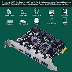 FebSmart 5-Ports Superspeed 5Gbps USB 3.0 PCIE USB Card for Windows and Linux Desktop PCs, 3X USB-A & 2X USB-C Ports, Built in Self-Powered Technology, No Need Additional Power Supply (FS-U3C2-Pro)