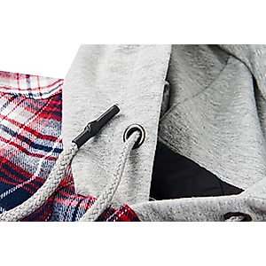 MAGCOMSEN Flannel Hooded Jacket for Men Long Sleeve Button Down Quilted Hood Coat Flannel Shirts for Men Winter Thermal Plad Jacket Red