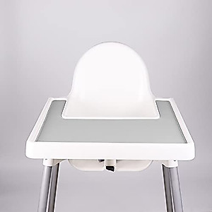 High Chair Placemat, Durable High Chair Placemat Silicone, 2-Piece Set, Can Be Used Interchangeably, Suitable for IKEA Antilop Highchai, for Toddlers and Babies (Pink/Grey)