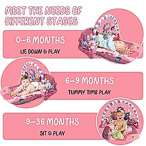 PWTAO Baby Play Mat Baby Musical Activity Gym Mat Kick and Play Piano Gym Early Development Activity Centers with 5 Hanging Toys Boy & Girl Gifts for Newborn Baby 0 to 3 6 9 12 Months
