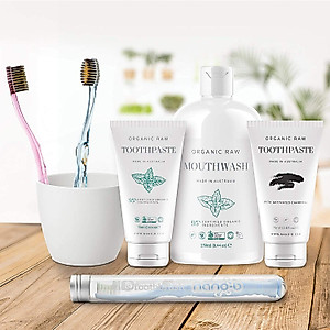 Nano-b Manual Toothbrush for Adults with Sensitive Gums, Gold & Charcoal Soft/Medium Bristles, Travel Case, Crystal