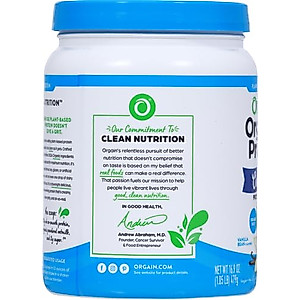 Orgain Organic Vegan Protein Powder + Oat Milk, Vanilla Bean - 20g Plant Based Protein, Gluten Free, Soy Free, Low Sugar, Non GMO, Kosher - 1.05lb