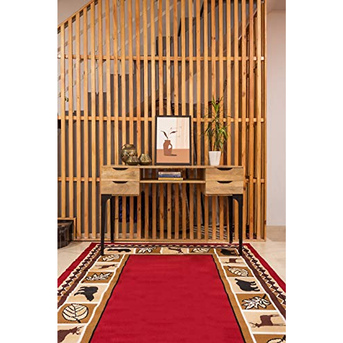 Furnish my Place 631 Red 7'8"x9'8" Wildlife Bear Rustic Moose Decor Lodge Cabin Area Rug, Elegant and Durable Mat, Red