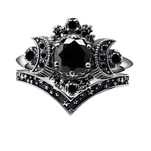 Fuqimanman2020 Wicca Pagan Triple Moon Godness Band Ring Set Purple Crystal Cresent for Women Wedding Engagement Promise Jewelry (B, 11)