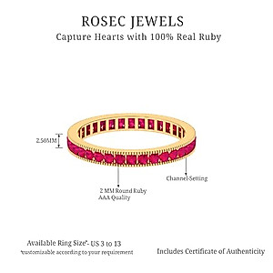 Rosec Jewels Natural Ruby Wedding Eternity Band Ring for Women, Aaa Quality, July Birthstone Full Eternity Band with Certificate, 14K Yellow Gold, Size:US 5.00
