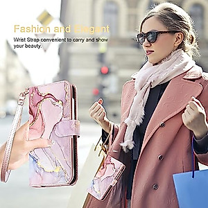 Fingic Samsung Galaxy A54 5G Case,Samsung A54 5G Wallet Case【9 Card Holder】 Rose Gold Marble PU Leather Detachable Wrist Strap Wallet Case for Women Girls Cover Case for Samsung Galaxy A54 5G,6.4Inch