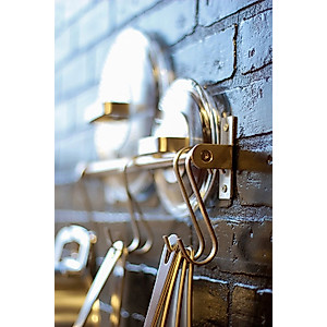 Premium Chefmate Stainless Steel Gourmet Kitchen 31.5 Inch Wall Mount Rail and 10 S Hooks Set Utensil Pot Pan Lid Rack Storage Organizer , Silver