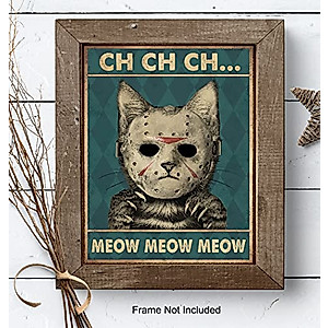 Yellowbird Art & Design Cat Wall Art & Decor - Friday the 13th Wall Art - Halloween Wall Art - Tabby cat Wall Art - Jason Horror Movie - Funny Cat Gifts for Men - Scary Cat Poster - 8x10 UNFRAMED