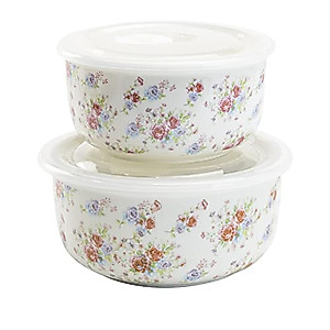 Grace Teaware Grace Pantry Porcelain Storage Bowls With Vented Lids, Large and Medium 2-Piece Set, (Spray Rose Bouquet) Multicolor