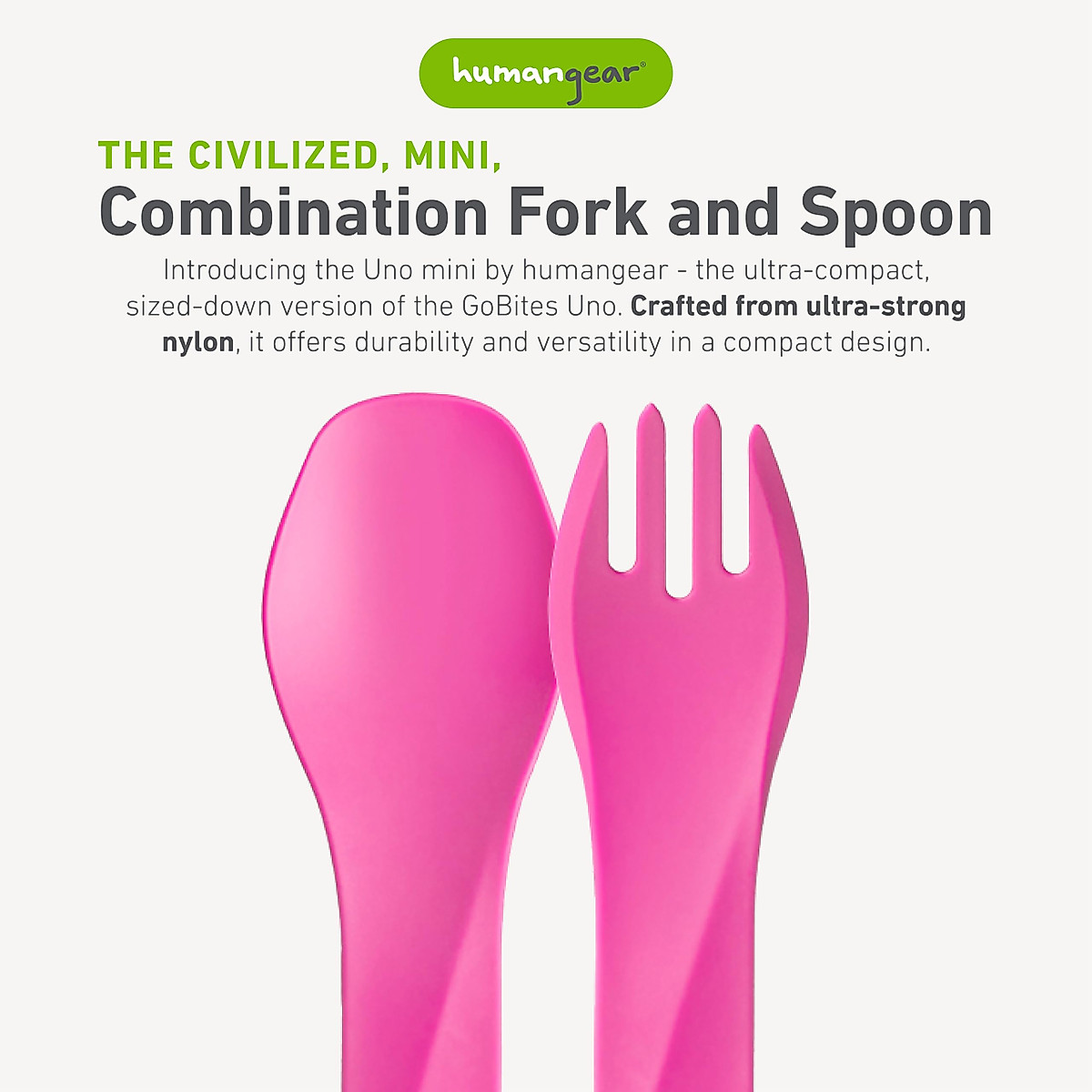 humangear GoBites Uno | Travel & Camping Utensils | Portable & Convertible Dining Ware | Multi-Functional Spork, Pink