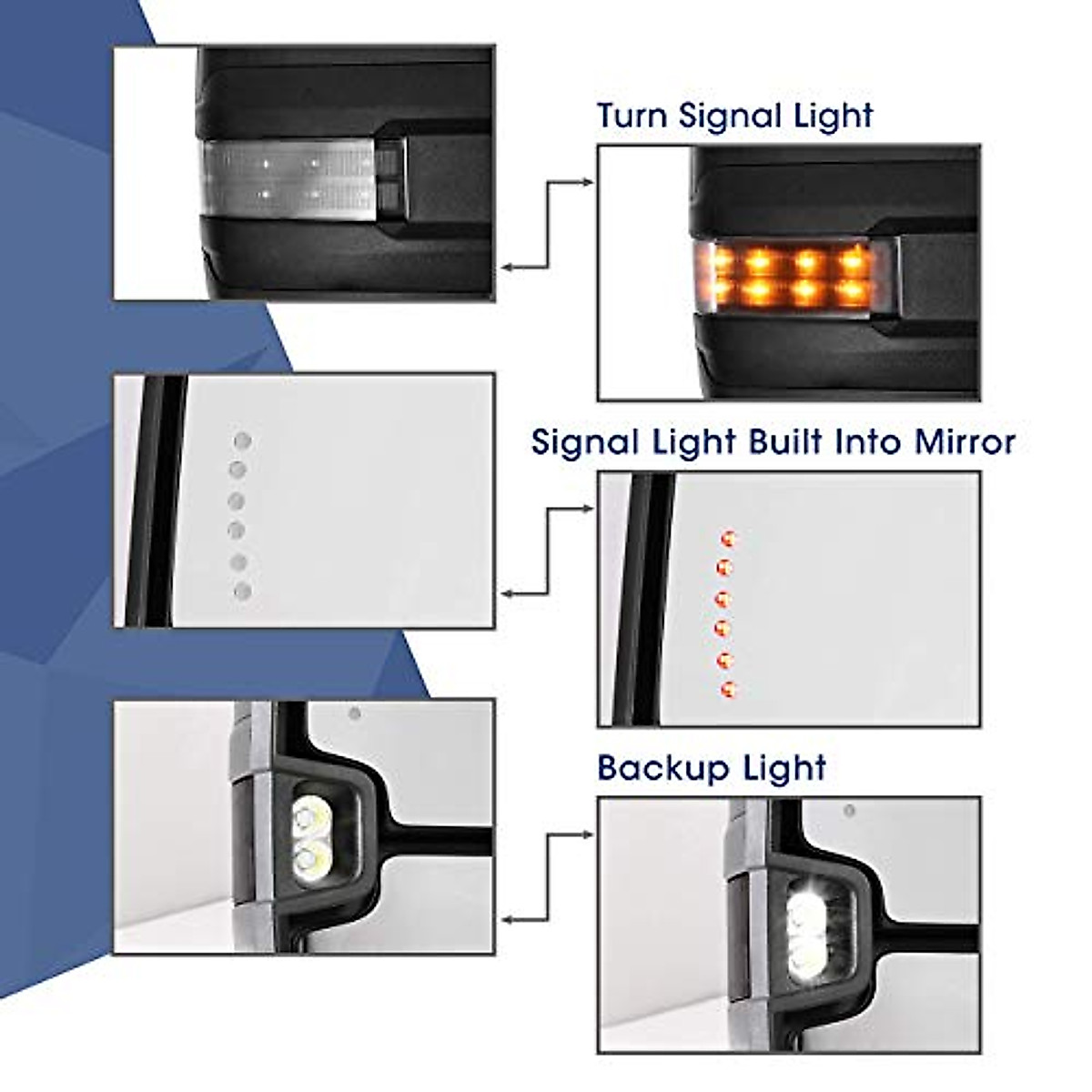 HF autoparts Towing Mirrors Compatible with 2003-2007 Chevy Silverado Side Mirror, GMC Sierra Tow Mirrors, Pair Power Heated with Turn Signal Light Backup Lamp Extendable Pair Set
