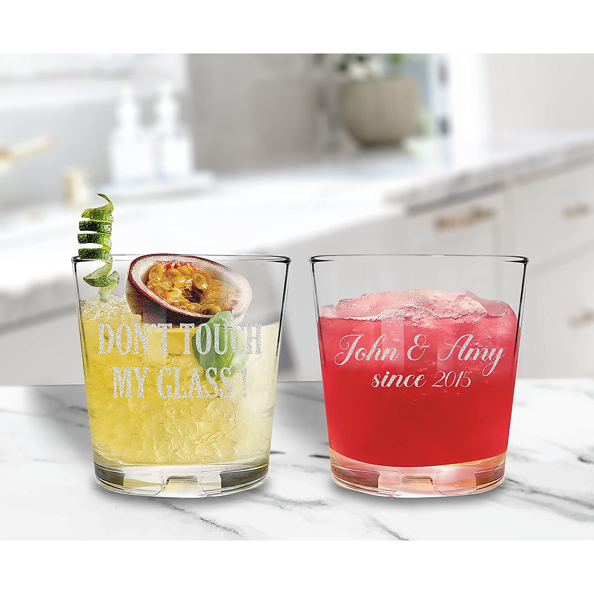 TEEAMORE Personalized Rocks Old Fashioned Cocktail Glass Add Your Text Etched Whiskey Glasses Gift Customization 9oz